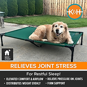 K&H Pet Products Elevated Outdoor Dog Cot Bed, Raised Cooling Bed with Washable Breathable Mesh for Medium Dogs, Portable Raised Platform Pet Bed, Heavy Duty Metal Frame Hammock Bed, Medium, Green