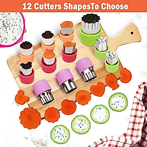 42Pcs Vegetable Fruit Cutter Shapes Sets, Coolrunner 12Pcs Vegetable Cutters and 30Pcs Animal Food Picks for Kids, Mini Cookie Cutters Sandwich Cutter with Rabbit Elephant Fruit Picks for Bento Box