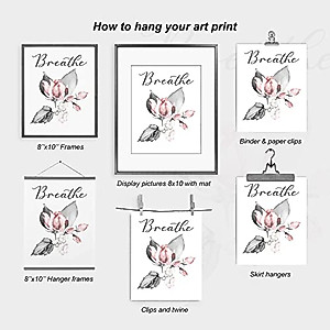 heilkee Pink Flower Wall Art Bathroom Grey Wall Decor Relax Soak Unwind Breathe Wall Pictures Bathroom Signs Set of 4(UNFRAMED 8x10in)