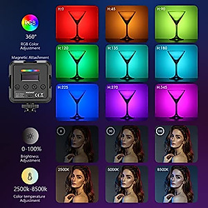Neewer Magnetic RGB Video Light, 360° Full Color RGB61 LED Camera Light with 3 Cold Shoe Mounts/CRI 97+/20 Scene Modes/2500K-8500K/2000mAh Rechargeable Portable Photography Lighting
