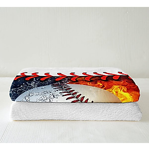 Erosebridal Baseball Fleece Blanket Queen 90"X90" for Boys Baseball Athlete Throw Blanket for Kids Teen Ball Game Sports Plush Bed Blanket Sport Baseball Soft Sherpa Blanket Retro Red Dark Blue White