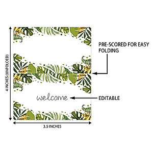 Place Cards for Jungle Tropical Theme Party, Editable Name Place Cards, Seating Place Cards for Tables, Tent Style Cards for Baby & Bride Shower, Easy Folding, Pack of 25 Escort Cards(B15)