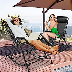 Magshion Outdoor Rocking Chairs 2 Pack Lounge Patio Rocking Chair Zero Gravity Outdoor Folding Recliner Foldable Lounge Chair for Patio Poolside and Camping, Support up to 330 lbs (Black)