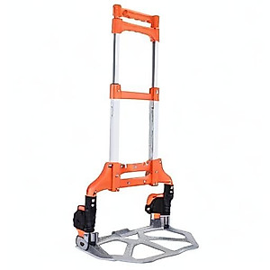 Heavy Duty Hand Truck & Dolly - 150 lb. Capacity Aluminum Utility Cart with Adjustable Shaft, Folds Down to Just 2" by Knack – Moving Equipment, Great for Lifting Boxes & Luggage (Orange)
