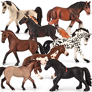 Divwa 8 Pieces 6'' Plastic Horse Figure Toy Set for Girl,Big Realistic Horse Toy Figurine Farm Animal Toy Gift for Boy Toddler Kid,Horse Party Favor Decoration Supplies Birthday Pinata