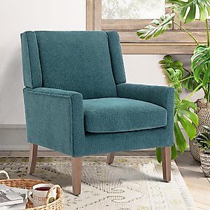COLAMY Modern Wingback Living Room Chair, Upholstered Fabric Accent Armchair, Single Sofa Chair with Lounge Seat and Wood Legs for Bedroom/Office/Reading Spaces, Teal