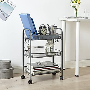 Urban Lifestyle 3 Tier Mesh All Purpose Utility Rolling Storage Cart, Silver