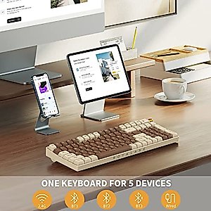 ROYALAXE R100 Wireless Mechanical Keyboard, Upgraded TTC Gold Pink Switches, Hot Swappable Wired/Bluetooth 5.0/2.4G Wireless Keyboard with RGB Light for Windows & Mac, PBT Keycaps, Lava Brown