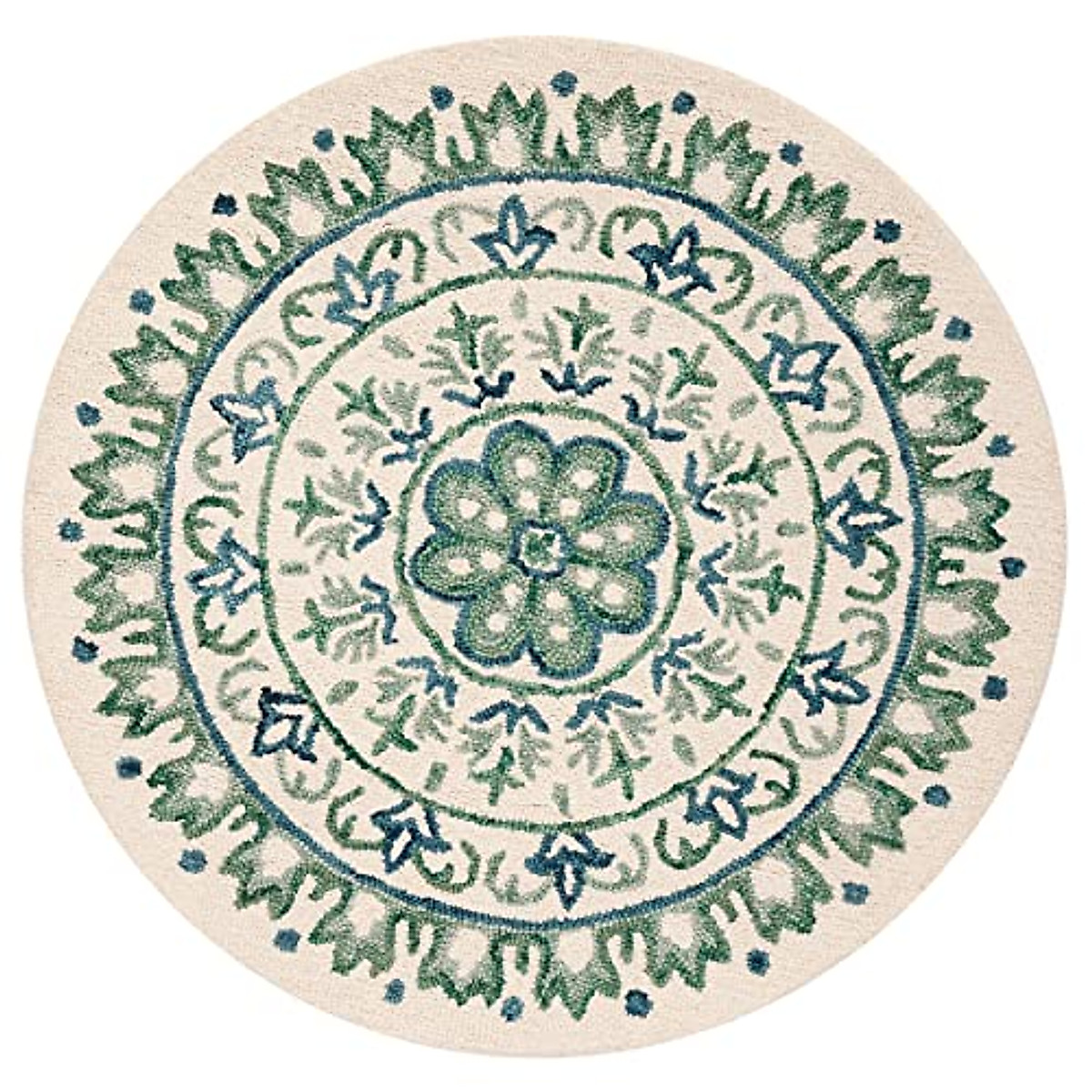 SAFAVIEH Novelty Collection 4' Round Ivory / Teal NOV607J Handmade Boho Floral Premium Wool Area Rug