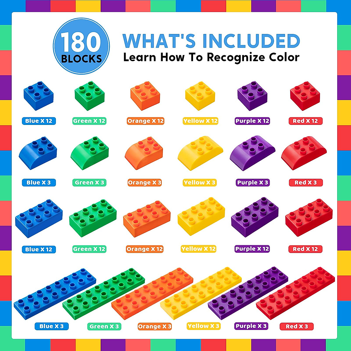 JOYIN 180 Pcs Kids Building Blocks Kit, Toddler Basic Blocks Set, Large Giant Big Classic Regular Bricks Toys Game for Preschool Ages 2-5 Years Old Boys Girls Christmas Birthday Gift