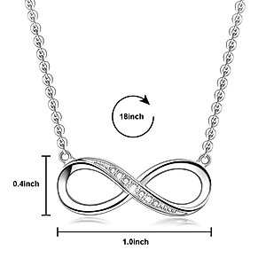 PUPILLEMON Infinity Pendant Necklace for Women, 925 Sterling Silver Love Heart Necklace Fine Jewelry White Gold Plated