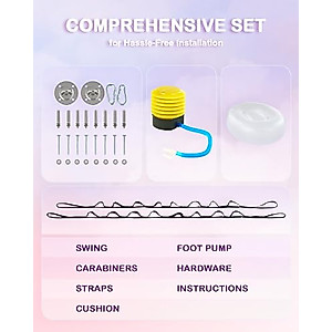 CO-Z Upgraded Kids Pod Swing, Hanging Pod Swing Chair with Inflatable Cushion, Child Hanging Hammock Swing for Indoor and Outdoor, Sensory Pod Swing for Kids (Two Straps, Pink)