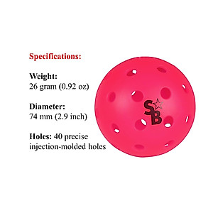 SB Pickleball Balls 6 Pack | Supra-40 Holes Outdoor Pickleballs | Built to USA Pickleball (USAPA) Standard for Professional Tournament Play | Neon Pink Hot Pink | Indoor Pickleball