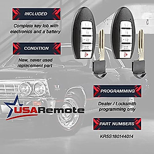 2 fits Nissan Altima/Pathfinder / JX35 / QX60 Smart key Fob Keyless Entry Remote 2013 2014 2015 2016 (KR5S180144014)