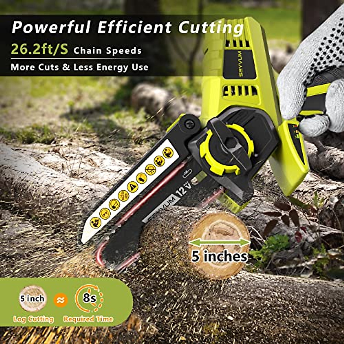 SEYVUM Mini Chainsaw with 2 Batteries 2 Chains, Portable Electric Chainsaw Cordless Handheld Small Power Chain Saws with Security Lock, Hand Saw for Trees Trimming Branch Wood Cutting