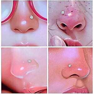 Lsnevsie Nose Rings Studs for Women 20G 316L Surgical Stainless Steel Straight Silver Opal Hypoallergenic Nose Nostril Stud Ring Pin Bone Body Piercing Jewelry for Men Diamond CZ 1.5mm 2mm 2.5mm 3mm