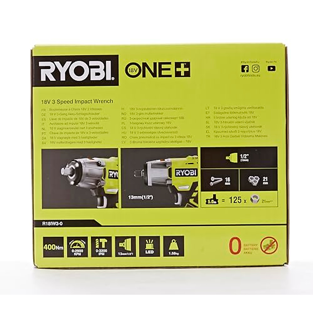 RYOBI R18IW3-0 18V ONE+ Cordless 3-Speed Impact Wrench (Body Only)