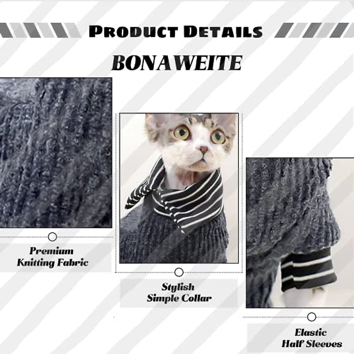 Bonaweite Sphynx Hairless Cat Sweater Turtleneck Cats Clothes Wear Soft Knitted Kitten Pullover Outfits Handsome Cat Apparel Pet Clothing Shirts Jumpsuit for Sphinx, Cornish Rex, Devon Rex, Peterbald