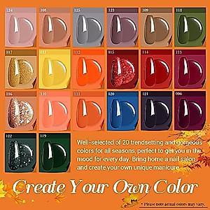 AZUREBEAUTY 29 Pcs Dip Powder Nail Kit Starter, Fall Limited Orange Glitter Red Green 20 Colors Acrylic Dipping Powder Liquid Set with Base/Top Coat for French Nails Art Manicure Beginner DIY Salon