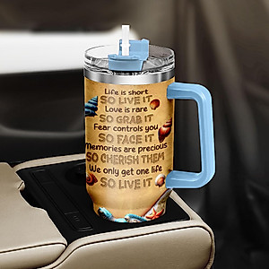 99WHALE Tumbler 40 Oz With Handle Lid And Straw, Summer Myrtle Navy Beach For Tumblers Royal Women Insulated Blue Handle, Sea Turtle Seashells Inspiration, Sea Turtle Gifts