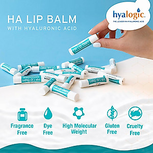 Hyalogic HA Lip Balm - Hyaluronic Acid & Organic, Natural Coconut Oil - Soothes Dry, Chapped Lips - Plumping, Moisturizing & Nourishing - Unflavored - Fragrance & Dye Free - 4.25g - 4 Sticks