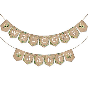 Tatuo Welcome Baby Banner Greenery Baby Shower Banner Bunting Garland Burlap Greenery Baby Shower Decorations Welcome Baby Shower Sign for Gender Neutral Baby Shower Rustic Boho Decor Party Favors