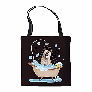 BAGEYOU Cute Shiba Inu Take a Shower Tote Bag Dog with Yellow Duck Casual Shoulder Shopping Bags for Woman Girls Black