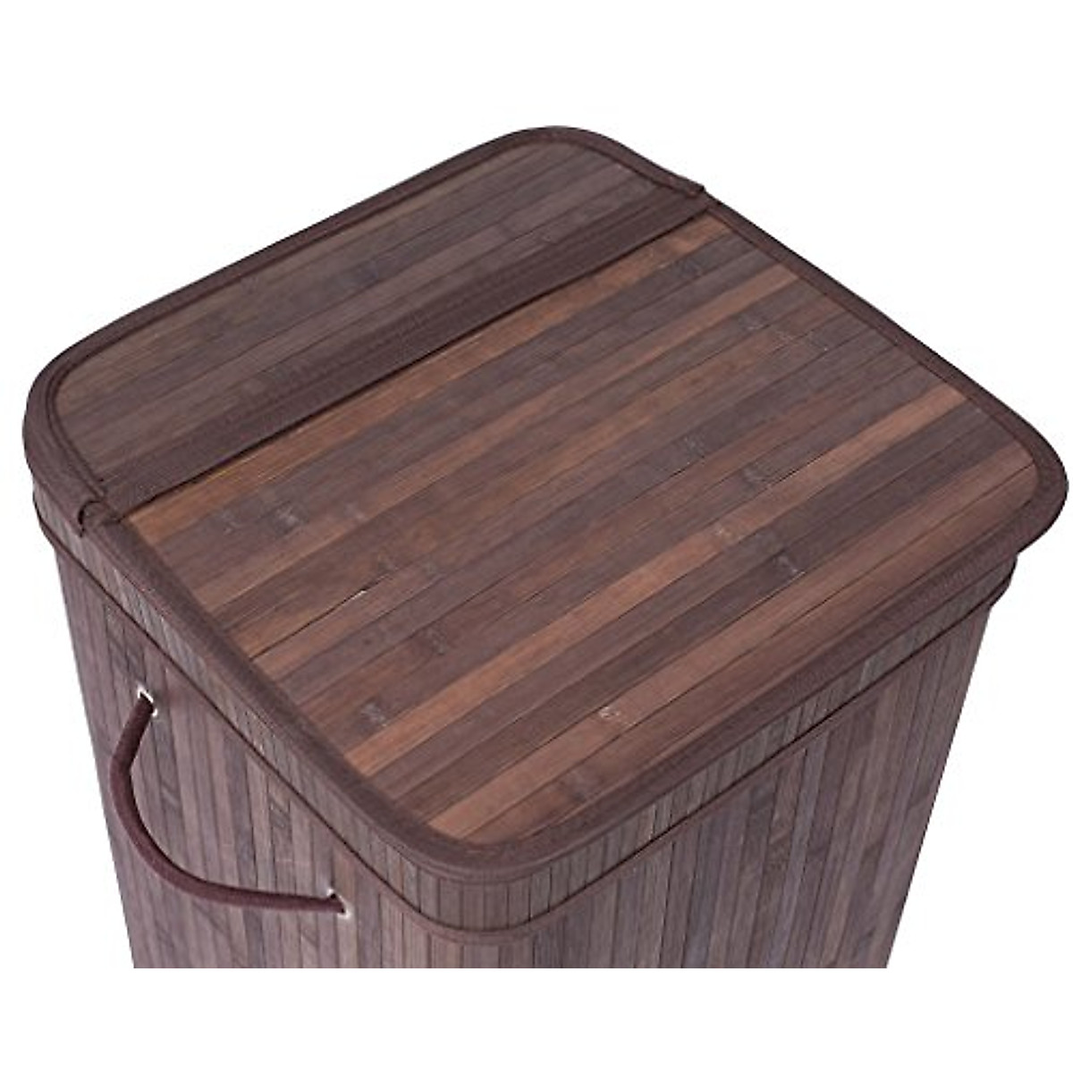 BirdRock Home Square Laundry Hamper with Lid and Cloth Liner - Bamboo - Espresso - Easily Transport Laundry Basket - Collapsible Hamper - String Handles
