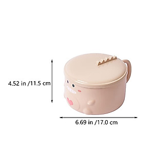 Cabilock Instant Noodle Bowls with Lid and Handle, Cartoon Dinosaur Stainless Steel Bowl Sets Ramen Bowl Soup Bowl Cereal Bowl Pasta Bowl for Birthday Home School Work Pink