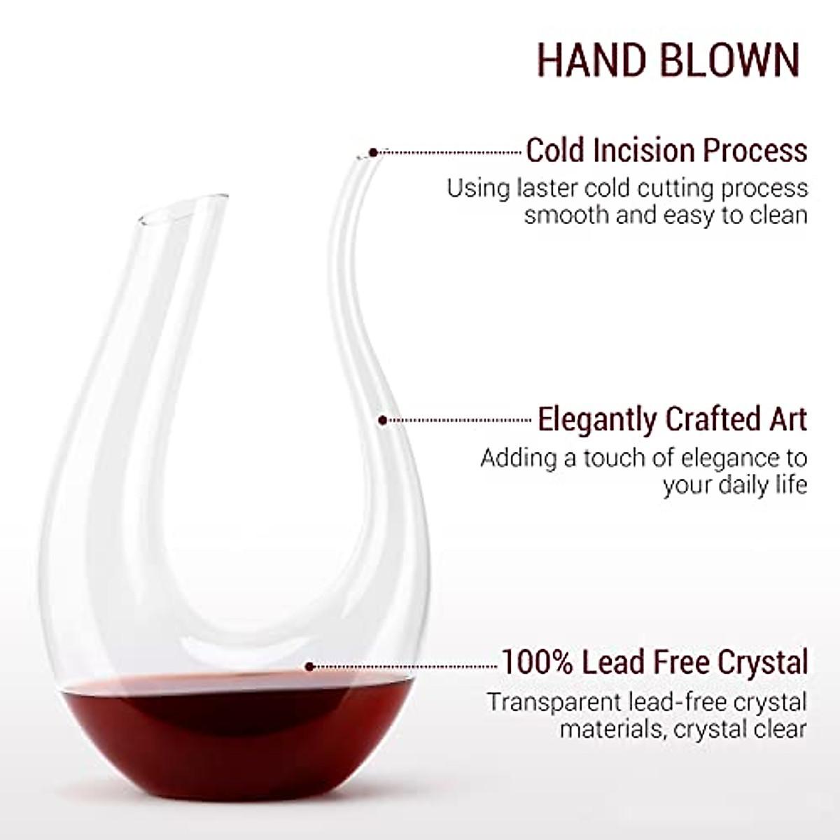 Gnimihz Wine Decanter - Handmade Lead-free Crystal Swan-neck Decanter, Elegant and Effective Wine Accessories, Wine Gifts, 1500ml