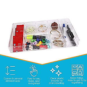 Houseables Drawer Organizer, Bathroom Storage, (3”x2”), (6”x2”), (9”x2”), 9 Pack, Clear, Various Sizes, Plastic, Dividers, Organizers, BPA Free, Eco-Friendly, For Cosmetics, Kitchen, Easy to Clean