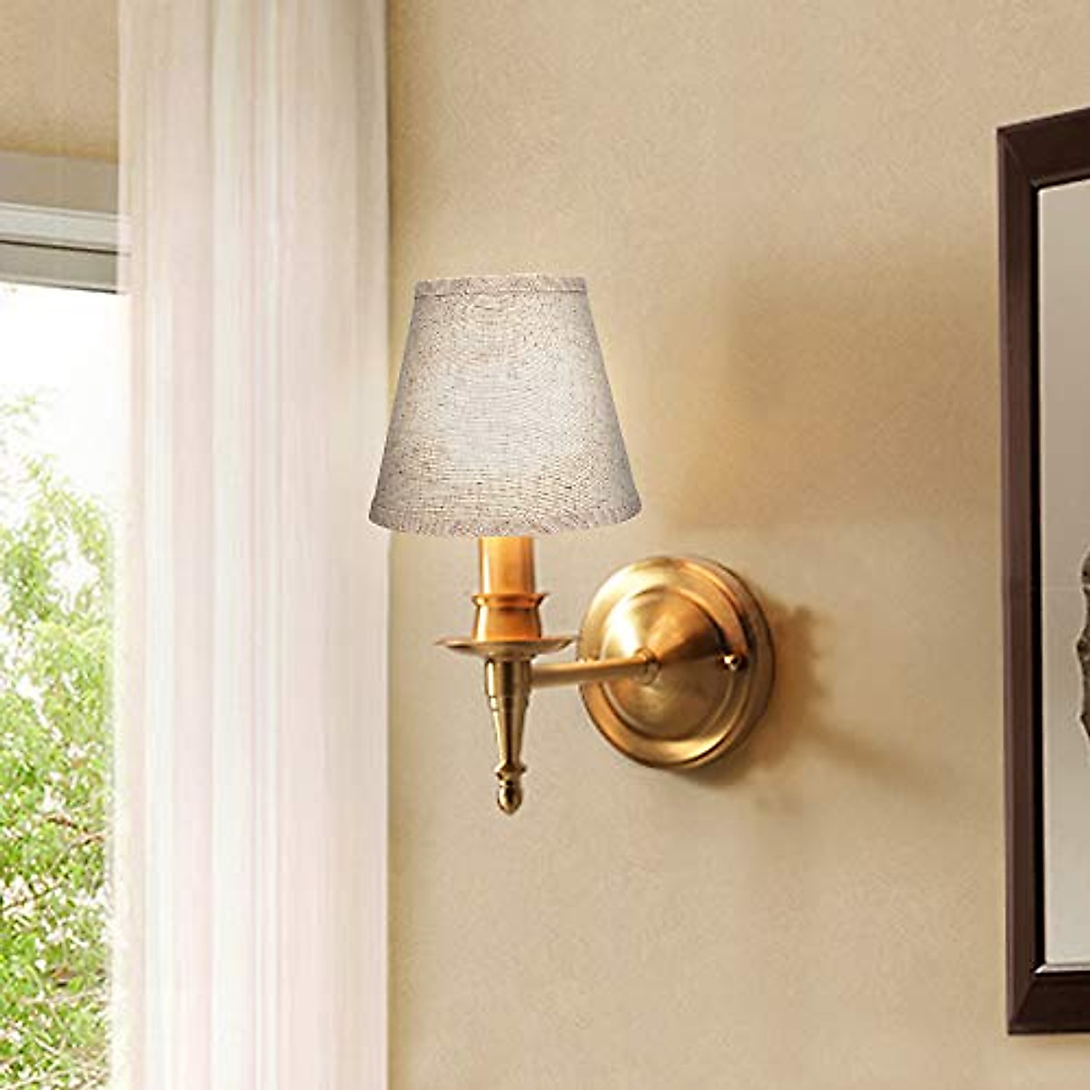 Double Small Lamp Shade Clip On Bulb Set of 2 for Candelabra Bulbs, ALUCSET Barrel Fabric Lampshade for Table Chandelier Wall Lamp 5x8x7 Inch 2Pcs (White/Brown)