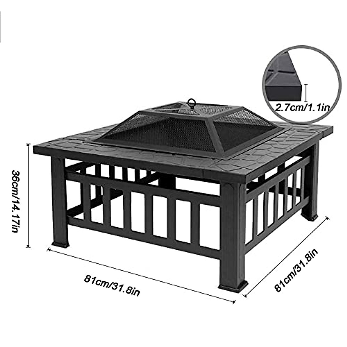 LEAYAN Garden Fire Pit Grill Bowl Grill Barbecue Rack Fire Pit Outdoor fire Pit, Courtyard Decoration fire Pit Table, Home Wood-Burning Heating fire Pit, Barbecue Grill, 31 inches