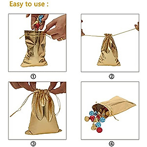 BEAVOING Pack of 50 3.54"x 4.72" Heavy Duty Gold Drawstring Organza Jewelry Pouches Wedding Party Christmas Favor Gift Candy Chocolate Bags (Gold, 3.54x4.72)