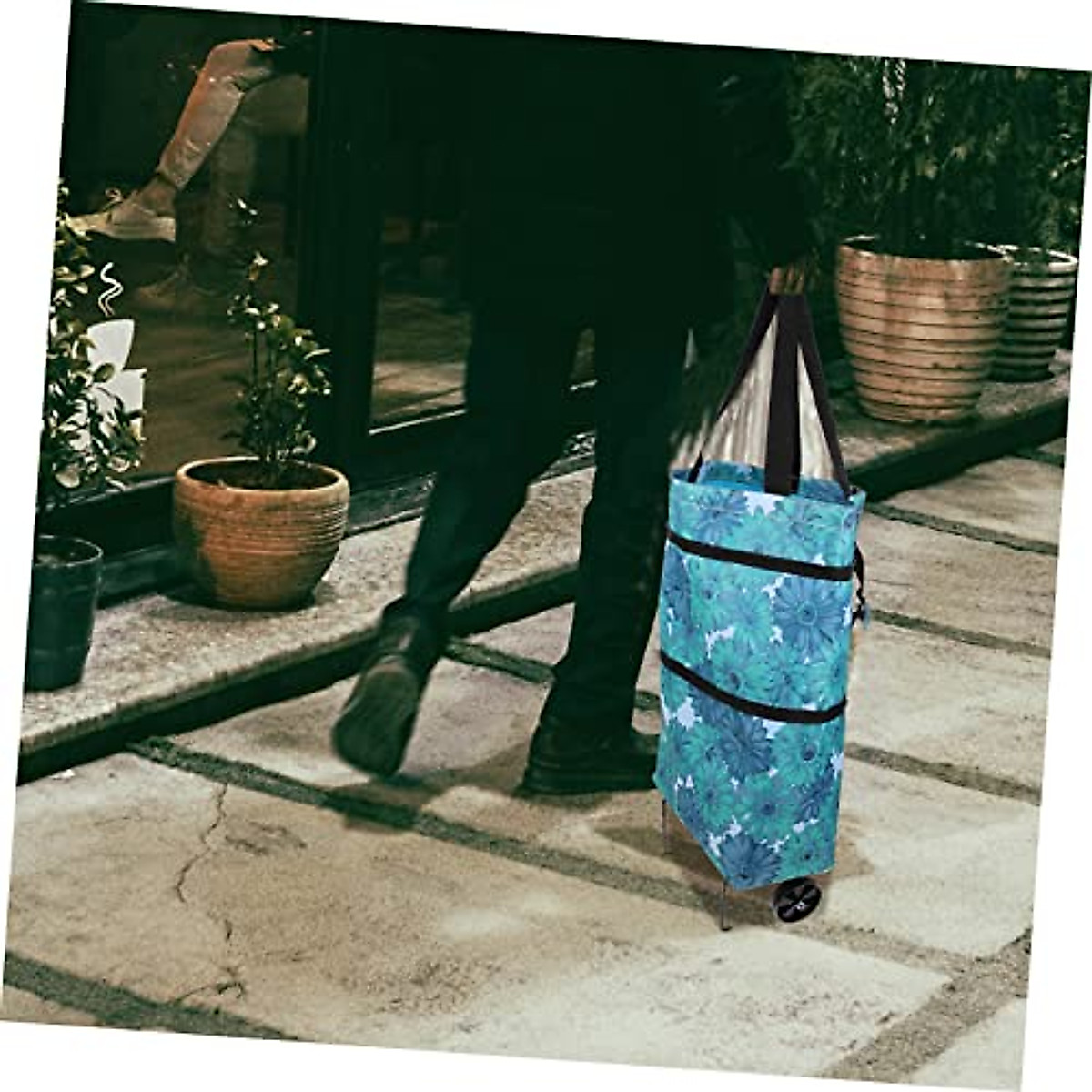 LABRIMP Shopping Bag with Wheels Collapsible Grocery Bag Trolley Bag with Wheel Grocery Storage Pouch Hand Cart Foldable Shopping Bag for Groceries Shopping Cart Fruit Oxford Cloth