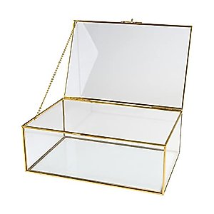 Vetoo 10.8” Card and Gift Holder Gold Glass Cards Box with Hinged Lid, Wedding Card Boxes for Reception,Graduation,Gift Cards,Party,Baby Shower,Jewelry,Photo.