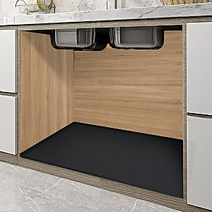 Under Sink Mat, 34" x 22" Under Sink Mats for Kitchen Waterproof, Bathroom Tray with Drain Hole, Under Sink Liner as Protect for Drips Leaks Spills Tray, Black