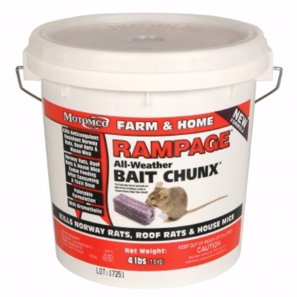 Motomco Ltd Rampage Bait Bucket Chunx All Weather Rats Killer 4lbs Pail 15gm