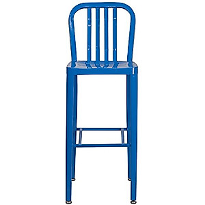 Flash Furniture Commercial Grade 30" High Blue Metal Indoor-Outdoor Barstool with Vertical Slat Back