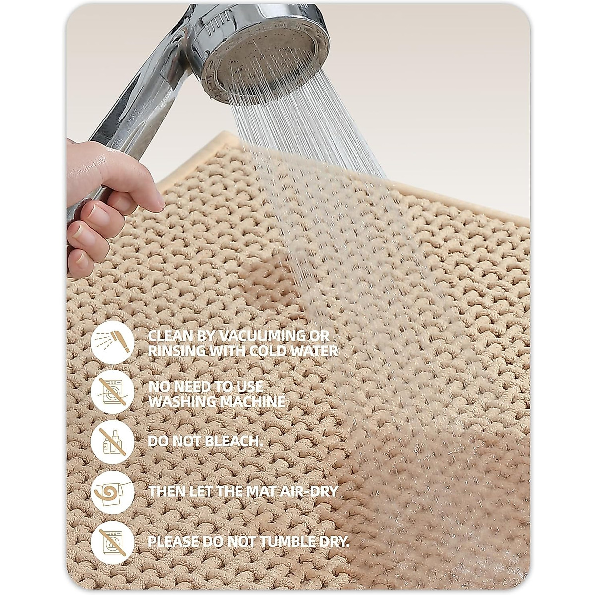 Color&Geometry Beige Chenille Bathroom Rugs- Non Slip, Absorbent, Quick Dry, Thin, Washable- 16"x24" Small Bath Mat Carpet Bath Rugs for Bathroom Floor, Shower, Sink, Vanity