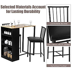 Giantex 3 Piece Pub Dining Set, Wooden Counter Height Table Set with 2 Bar Stools, Industrial Bar Table Set w/Storage, Sturdy Kitchen Table for Kitchen, Restaurant, Living Room (Natural)