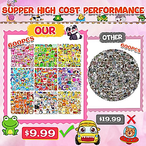 LIFEBE 600Pcs Cute Animal Stickers, Waterproof Vinyl Cute Aesthetic Stickers for Water Bottle, Skateboards and Notebooks, Laptop Stickers for Teens Girls Kids Adults