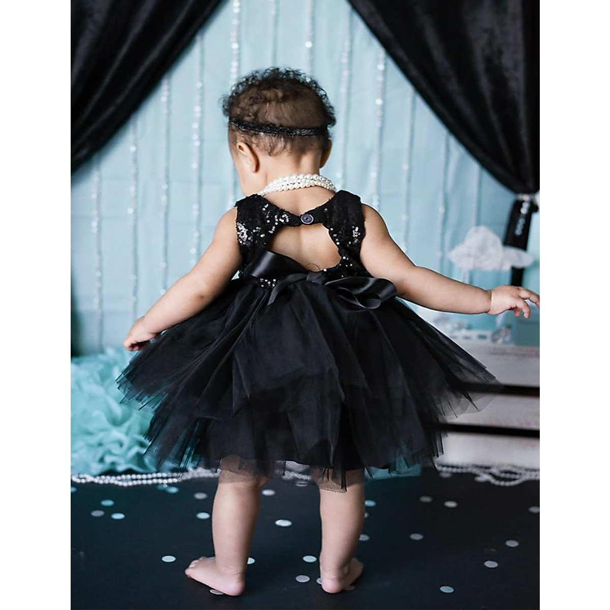 AGQT Toddler Girls Dresses Flower Girl Dress Sequins Tutu Dress Kids Sleeveless Tulle Princess Birthday Dresses Formal Party Gowns Dress Black Size 2-3 Years(110)