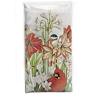 Mary Lake-Thompson Winter Birds and Flowers Cotton Flour Sack Dish Towel