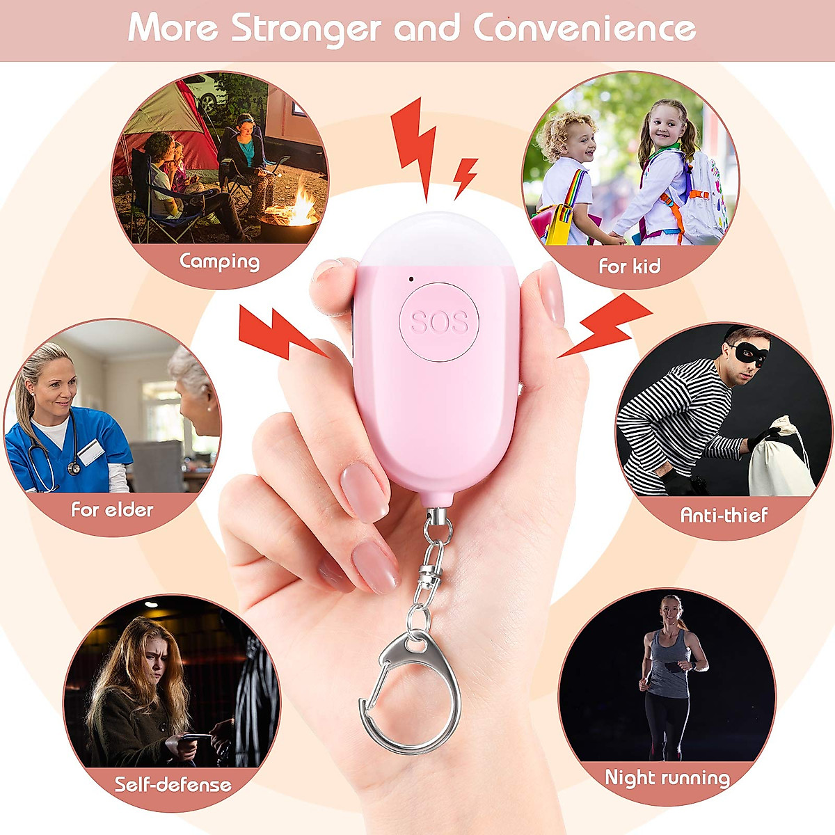 Frienda 4 Pieces Personal Security Alarm Keychain 130 dB Safety Alarm Self Siren Song Keychain with USB Rechargeable LED Flashlight for Women Kids Children Elders Men