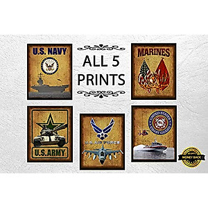 Military 5 Pack Patriotic Tribute to All 5 Branches - Wall Art - 8" X 10" - Unframed - Makes People Stop in Respect (Military 5 Pack 8" X 10")