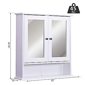 kleankin Bathroom Storage Cabinet Wall Mounted Medicine Cabinets w/Double Mirror Doors & Adjustable Shelf White