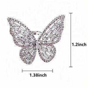 Leprato Sparkling Butterfly Ring Cubic Zirconia Bow-Knot Knuckle Ring Adjustable Open Statement Butterfly Ring Wedding Jewelry for Women