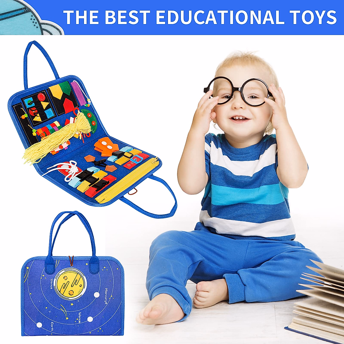 Rebala Busy Board Montessori Toys for Toddlers Sensory Toys Gifts for 1 2 3 4 Year Old Boys & Girls Preschool Toddler Activities Educational Travel Toy Learning Basic Dress Skills (Boy)