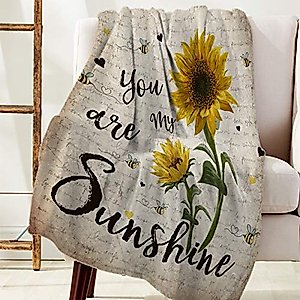 Plush Throw Blanket 40x50 inches Rustic Sunflower Bed Blanket Soft Warm Blankets for All Seasons, Lightweight Travelling Camping Throw Size for Kids Adults, You are My Sunshine